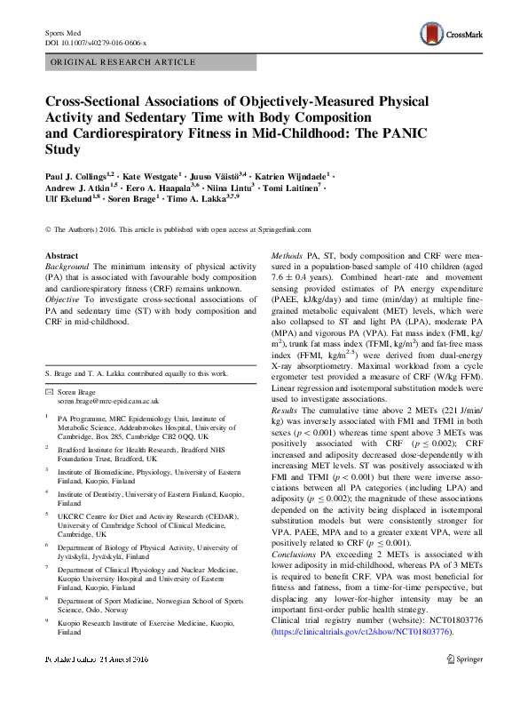 (PDF) Cross-Sectional Associations of Objectively-Measured Physical Activity and Sedentary Time ...