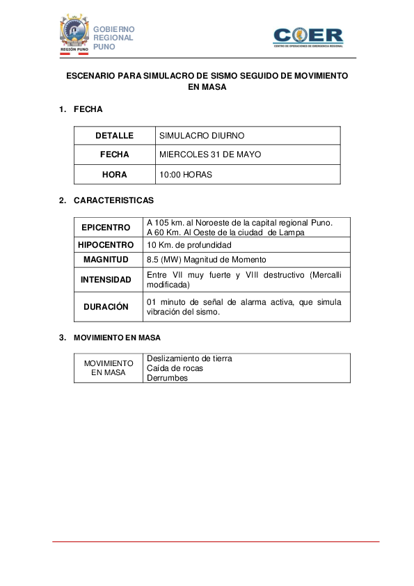 (PDF) ESCENARIO PARA SIMULACRO DE SISMO SEGUIDO DE MOVIMIENTO EN MASA