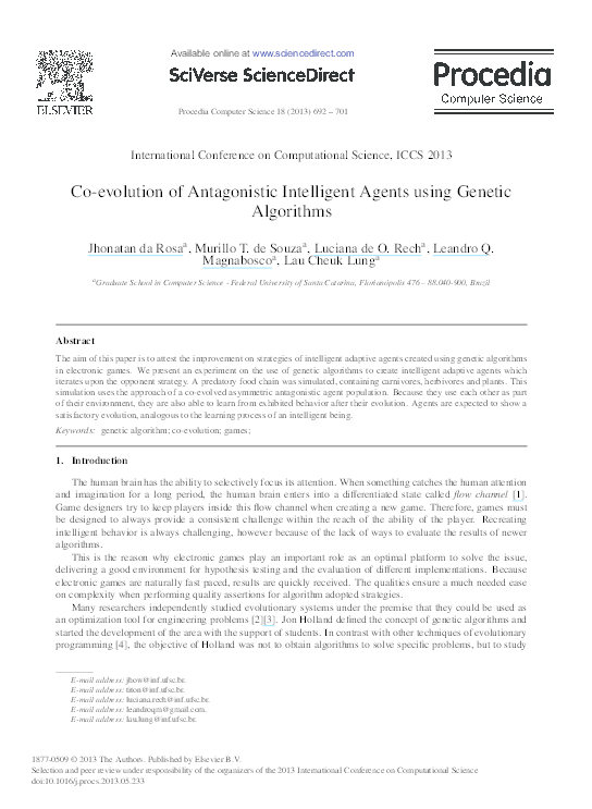 (PDF) Co-evolution of Antagonistic Intelligent Agents Using Genetic Algorithms