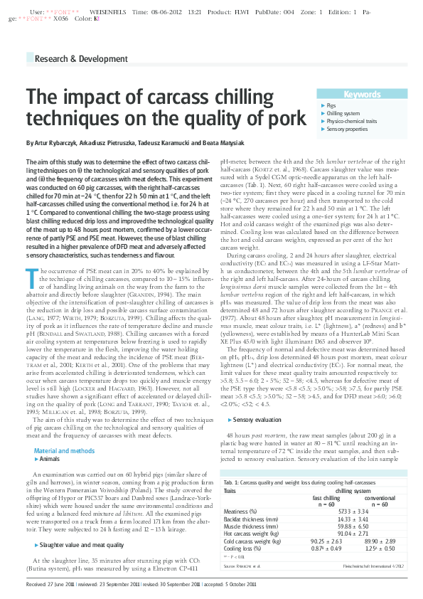 (PDF) The impact of carcass chilling techniques on the quality of pork