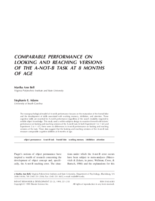 (PDF) Comparable performance on looking and reaching versions of the A ...