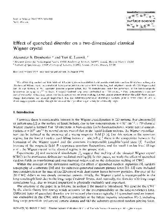 (PDF) Effect of quenched disorder on a two-dimensional classical Wigner ...