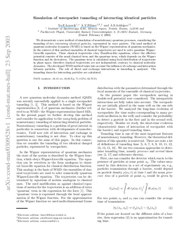 Pdf Simulation Of Wave Packet Tunneling Of Interacting Identical