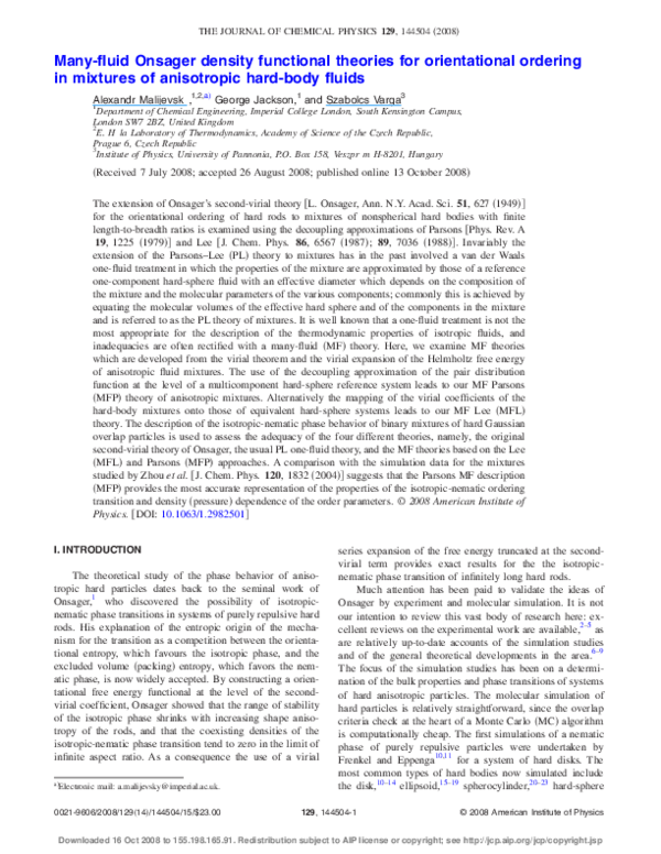 (PDF) Many-fluid Onsager density functional theories for orientational ordering in mixtures of ...