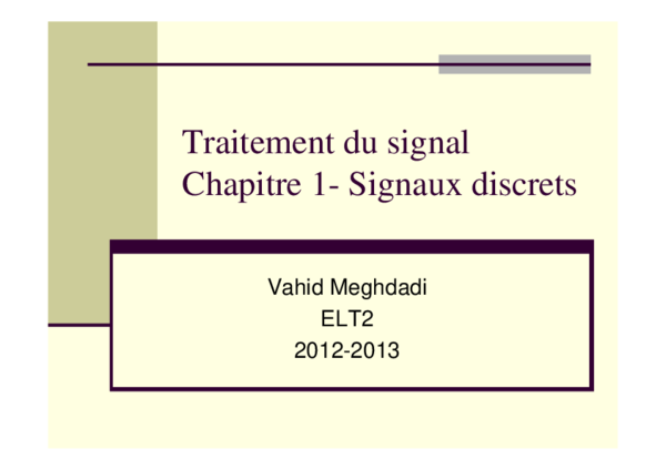 (PDF) Traitement du signal Chapitre 1-Signaux discrets