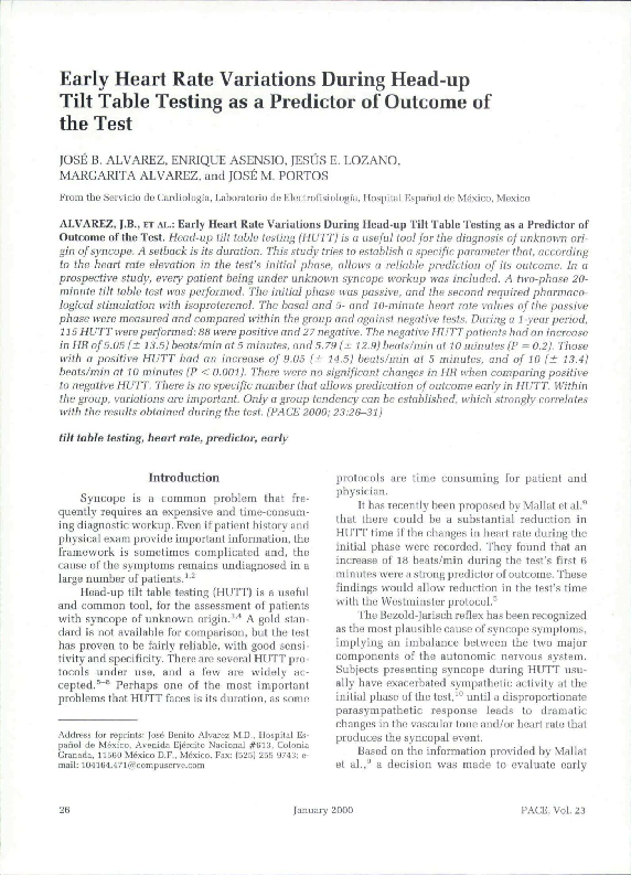 (PDF) Early Heart Rate Variations During Head-up Tilt Table Testing as ...