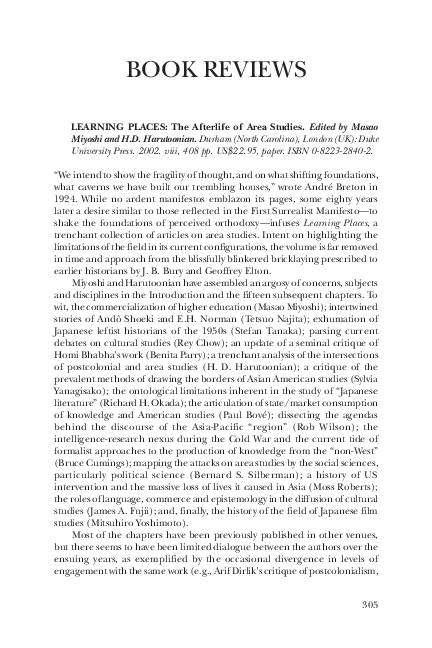 (PDF) Learning Places: The Afterlife of Area Studies. Edited by Masao ...