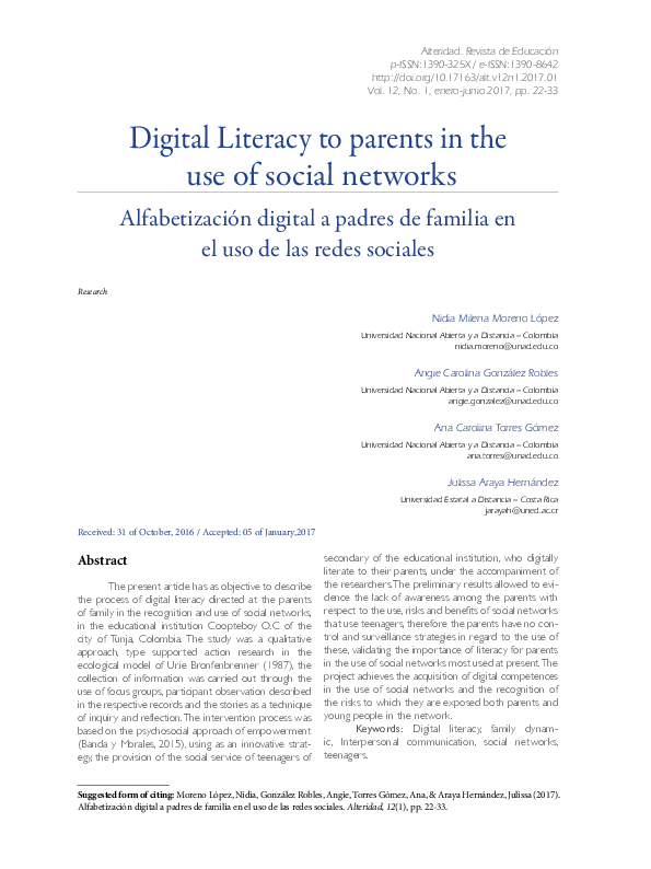 (PDF) Digital Literacy to parents in the use of social networks