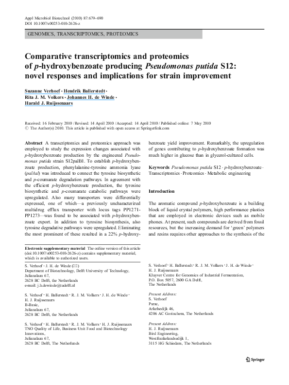 Pdf Comparative Transcriptomics And Proteomics Of P Hydroxybenzoate