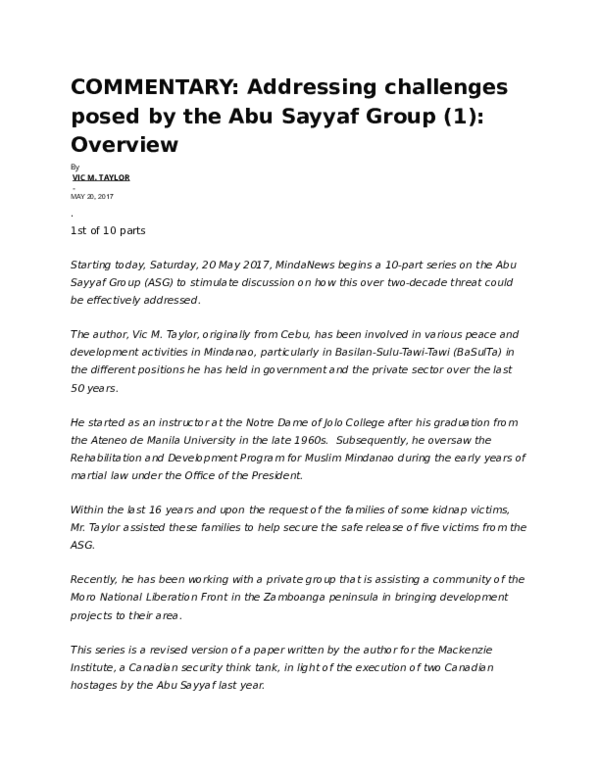 (DOC) COMMENTARY: Addressing challenges posed by the Abu Sayyaf Group ...
