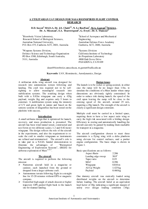 (PDF) A Utilitarian UAV Design for NASA Bio-Inspired Flight Control ...