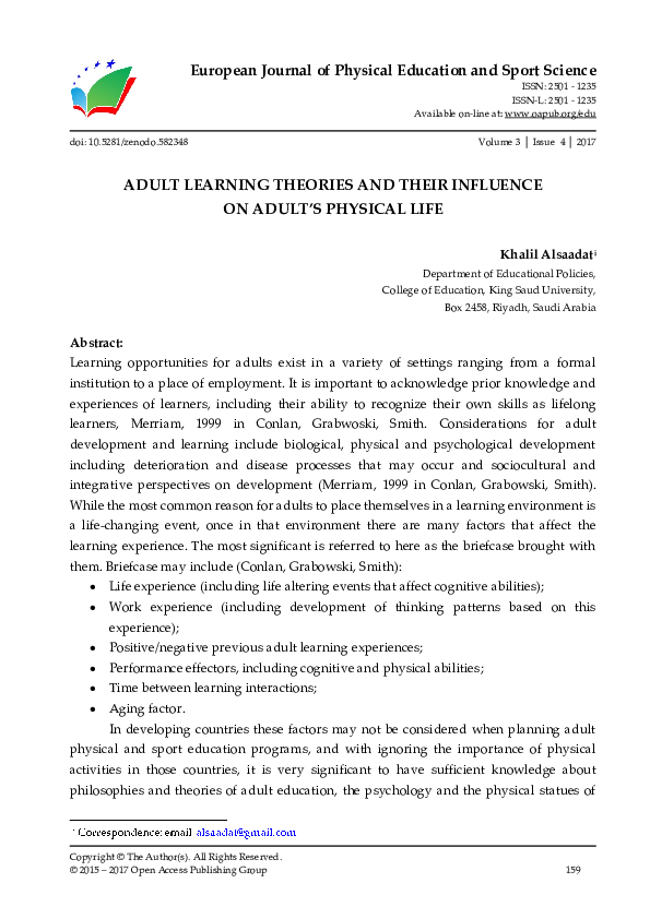 (PDF) Impact of Learning Theories on Adult Education