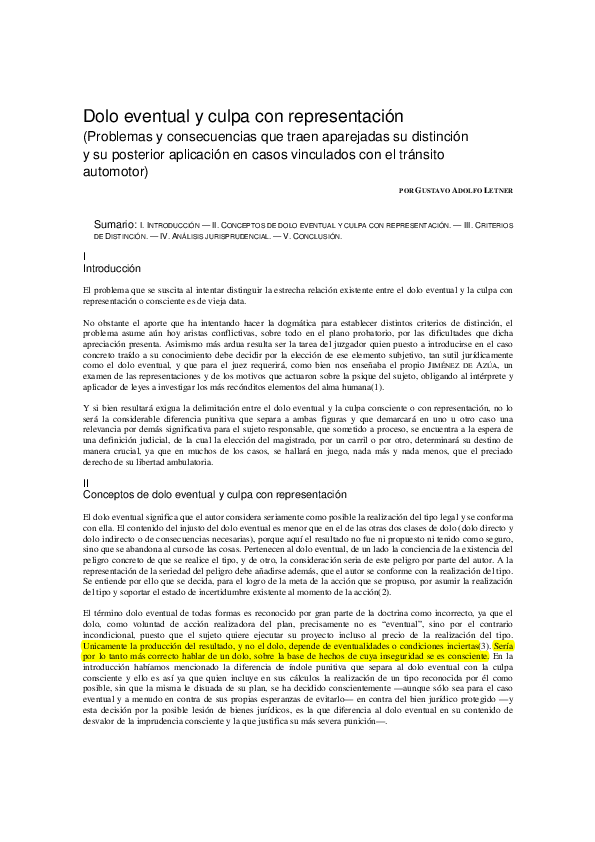 (PDF) Dolo eventual y culpa con representación Sumario: I. INTRODUCCIÓN ...