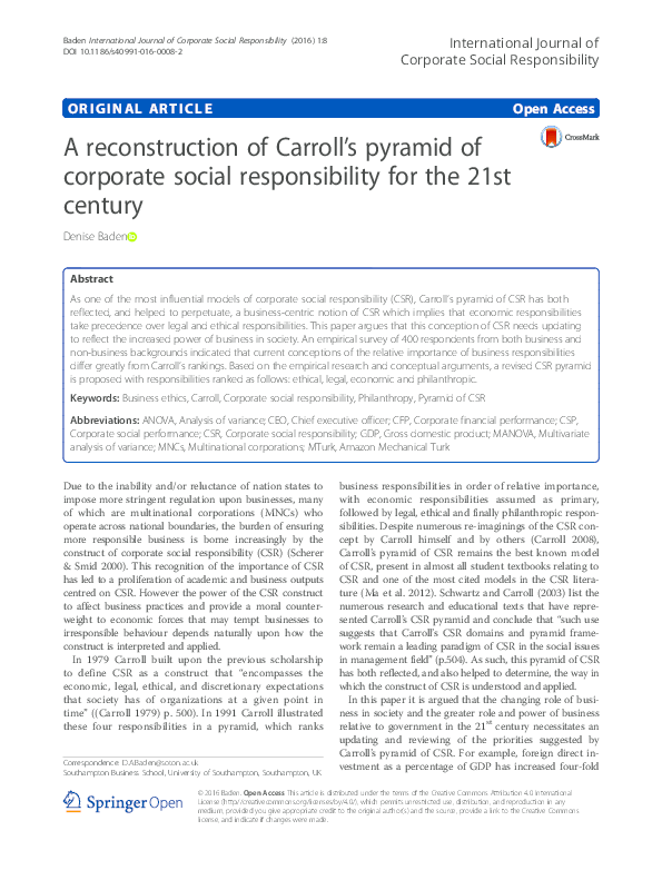 (PDF) A reconstruction of Carroll's pyramid of corporate social ...