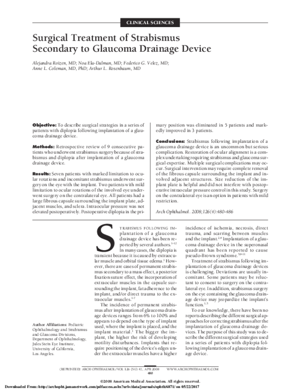 (PDF) Surgical Treatment of Strabismus Secondary to Glaucoma Drainage ...
