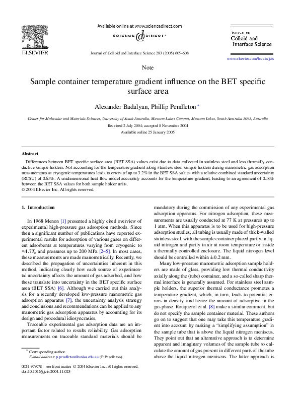 (PDF) Sample container temperature gradient influence on the BET ...