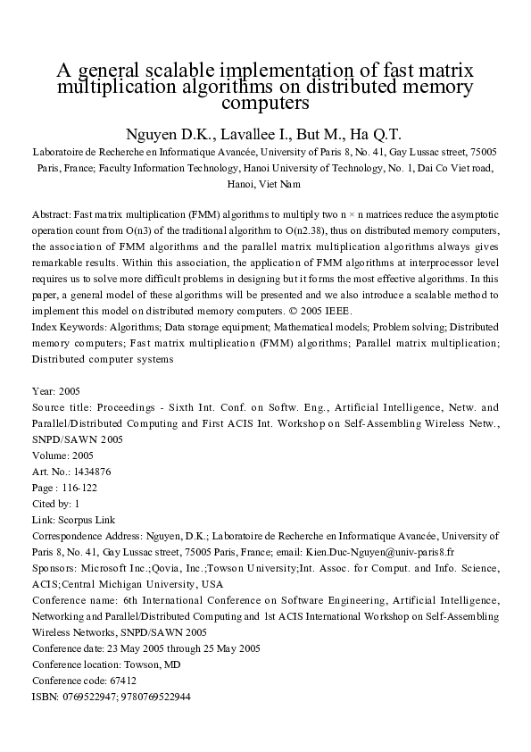 (PDF) A General Scalable Implementation of Fast Matrix Multiplication Algorithms on Distributed ...
