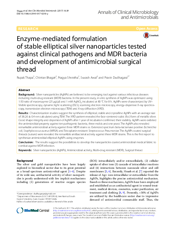 (PDF) Enzyme-mediated formulation of stable elliptical silver ...