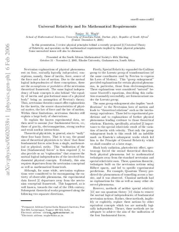 (PDF) Universal Relativity and Its Mathematical Requirements | Sanjay ...