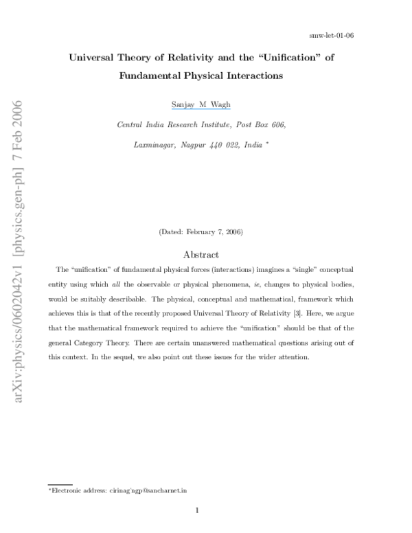 (PDF) Universal Theory of Relativity and the "Unification" of Fundamental Physical Interactions