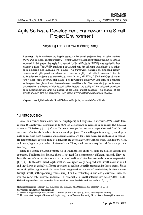 (PDF) Agile Software Development Framework in a Small Project Environment