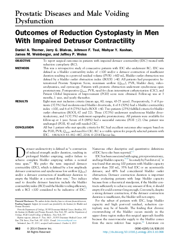 (PDF) Outcomes of reduction cystoplasty in men with impaired detrusor ...