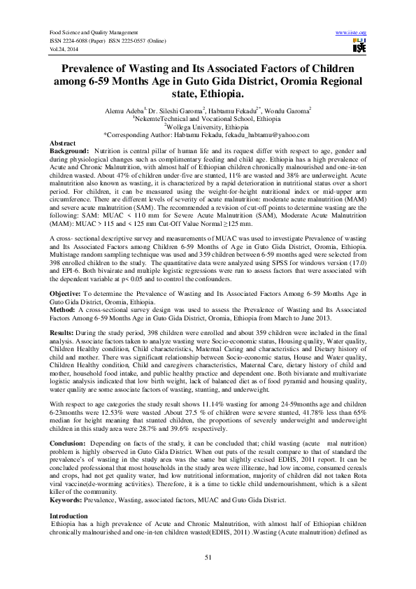 (PDF) Prevalence of Wasting and Its Associated Factors of Children ...