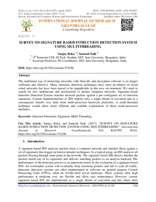 Pdf Survey On Signature Based Intruction Detection System Using 0380