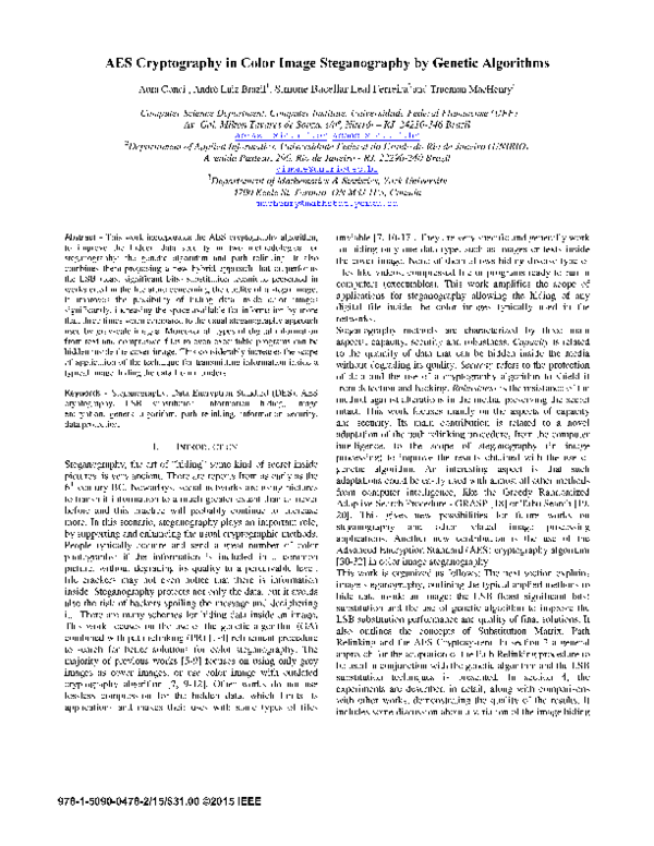 Pdf Aes Cryptography In Color Image Steganography By Genetic Algorithms