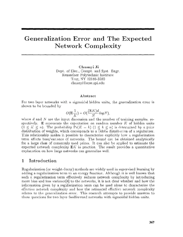(PDF) Generalization error and the expected network complexity
