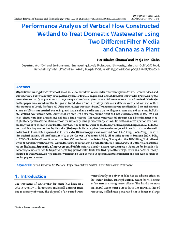 (PDF) Constructed wetland for waste water treatment.