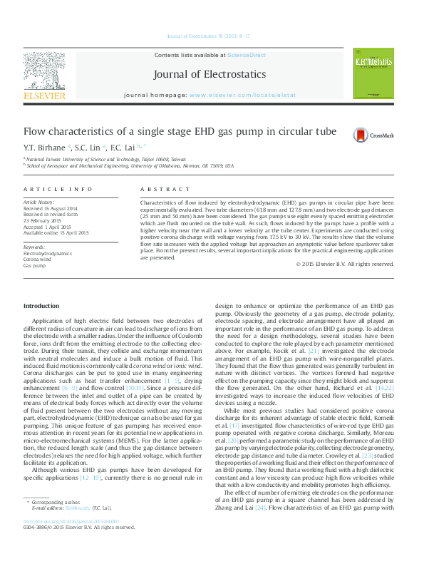(PDF) Flow characteristics of a single stage EHD gas pump in circular tube