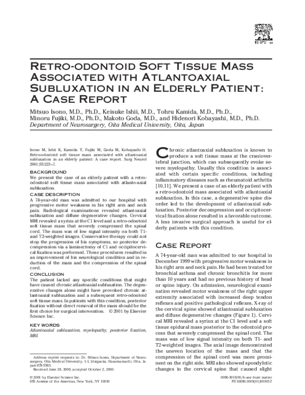 Pdf Retro Odontoid Pseudotumor Without Atlantoaxial Subluxation Naoyuki Uchiyama