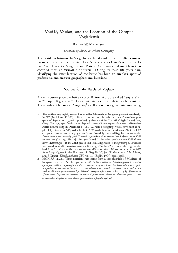 (PDF) Vouillé, Voulon, and the Location of the Campus Vogladensis