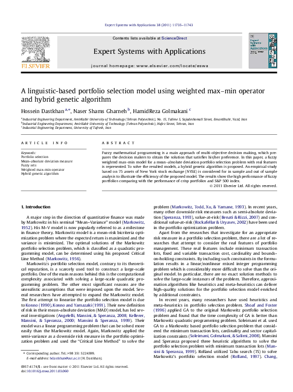 Pdf A Linguistic Based Portfolio Selection Model Using Weighted Maxmin Operator And Hybrid