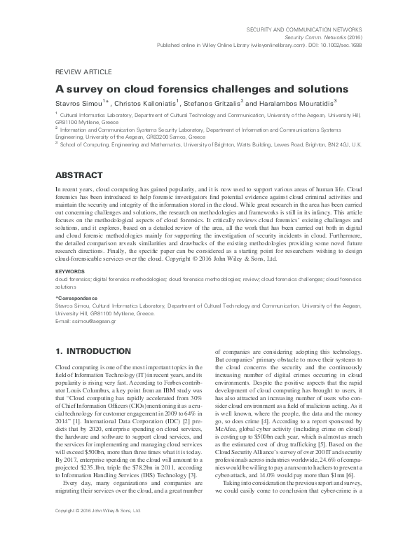 (PDF) A survey on cloud forensics challenges and solutions