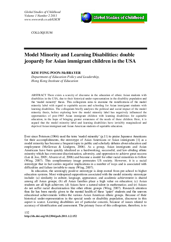 (PDF) Model Minority and Learning Disabilities: double jeopardy for ...