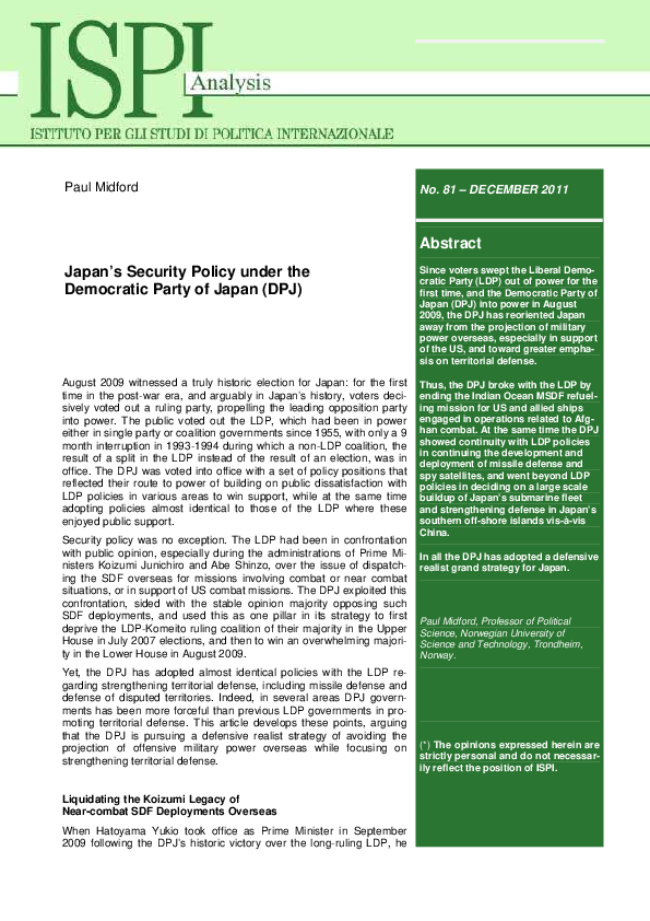 (PDF) Democratic Party of Japan's Security Policy