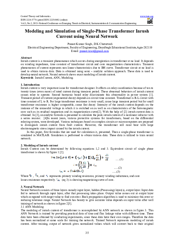 (PDF) Modeling and Simulation of Single-Phase Transformer Inrush ...