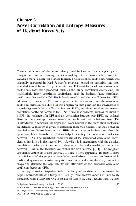 (PDF) Novel Correlation and Entropy Measures of Hesitant Fuzzy Sets