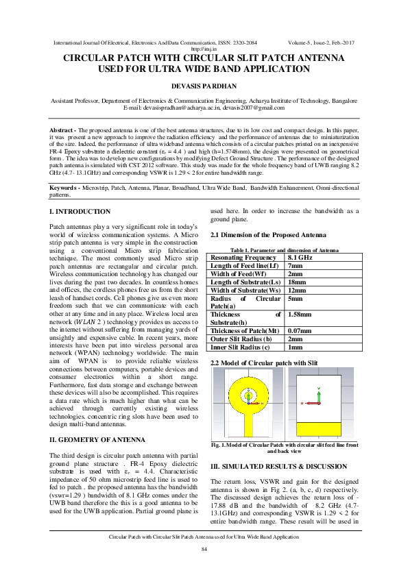 (PDF) Circular Patch with Circular Slit Patch Antenna used for Ultra ...