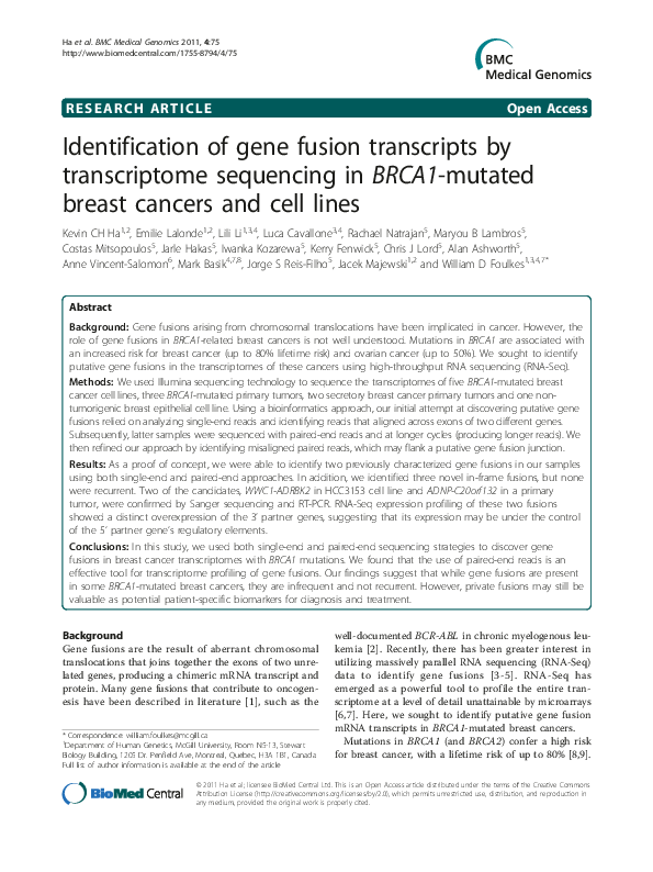 (PDF) Identification of gene fusion transcripts by transcriptome ...