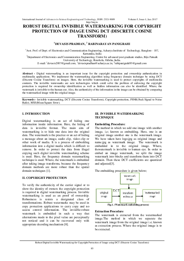 (PDF) Robust Digital Invisible Watermarking for Copyright Protection of Image using DCT ...