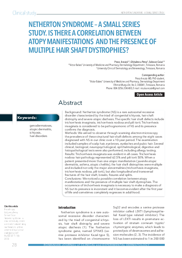 (PDF) NETHERTON SYNDROME – A SMALL SERIES STUDY. IS THERE A CORRELATION ...