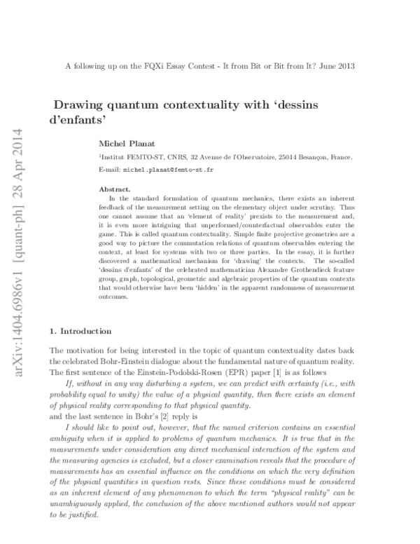 (PDF) Quantum Contextuality via Dessins d'enfants