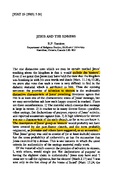 (PDF) JESUS AND THE SINNERS by EP SANDERS