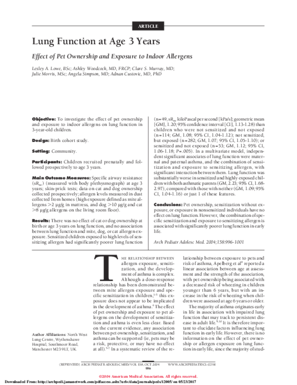 (PDF) Lung Function at Age 3 Years