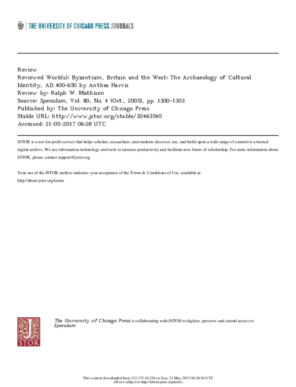 (PDF) Anthea Harris, Byzantium, Britain and the West: The Archaeology ...