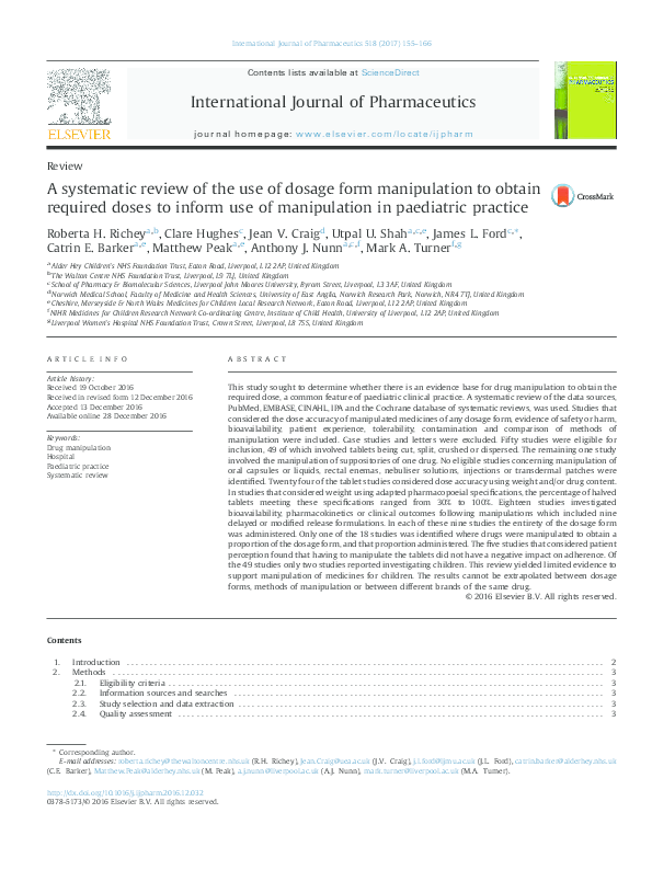 (PDF) A systematic review of the use of dosage form manipulation to ...