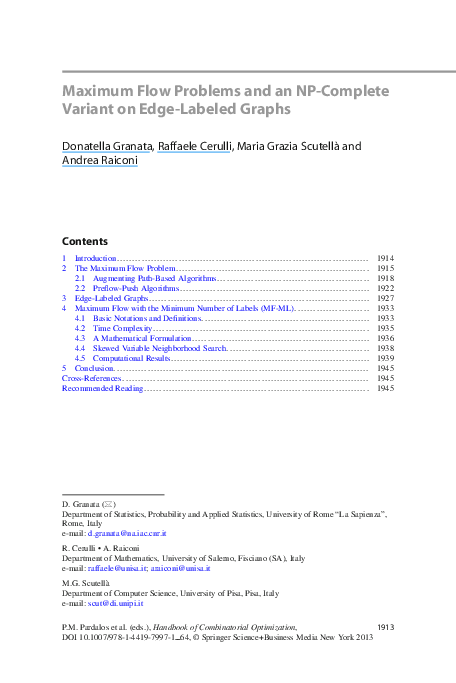 Pdf Maximum Flow Problems And An Np Complete Variant On Edge Labeled Graphs